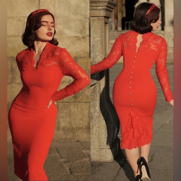 Unique Vintage | Dresses | Retro Stage 96s Lace Long Sleeve Patchwork ...